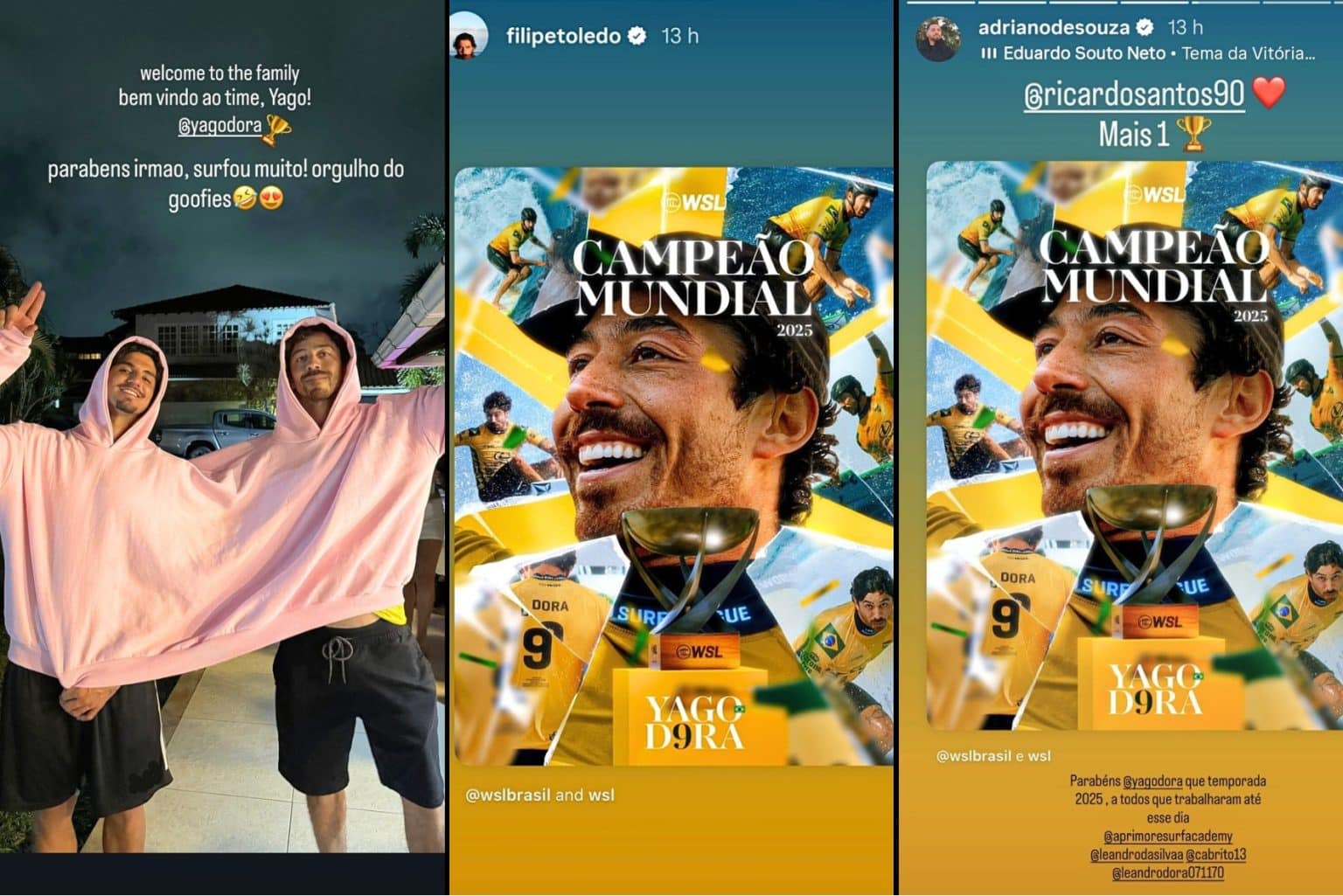 Gabriel Medina, Italo Ferreira e +! Campeões parabenizam Yago Dora por ...